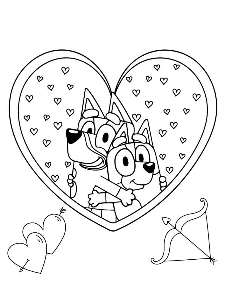 Bluey and Bingo in the Heart - Colouring Book for Children