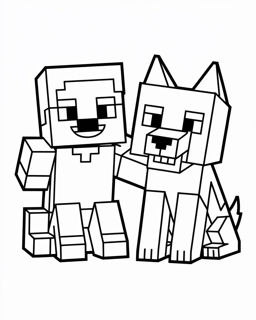 Minecraft Steve and Denis - Colouring book for children