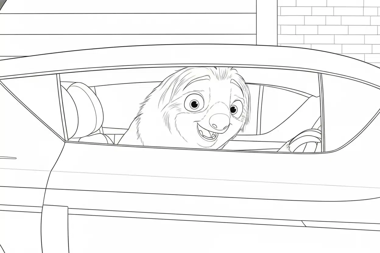 Flash in car Zootropolis – Colouring pages for children